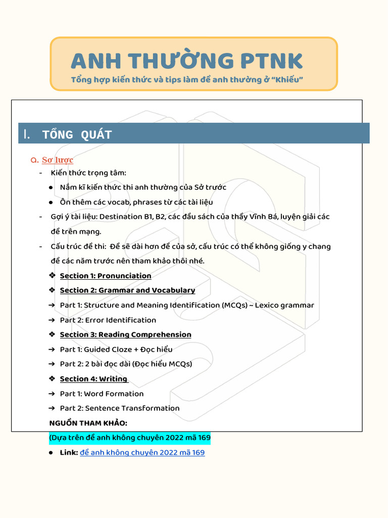 (ANH) TỔNG HỢP KIẾN THỨC ANH THƯỜNG PTNK | PDF