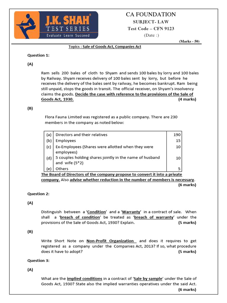CFN 9123 Law Foundation Question Paper | PDF | Equity (Finance ...