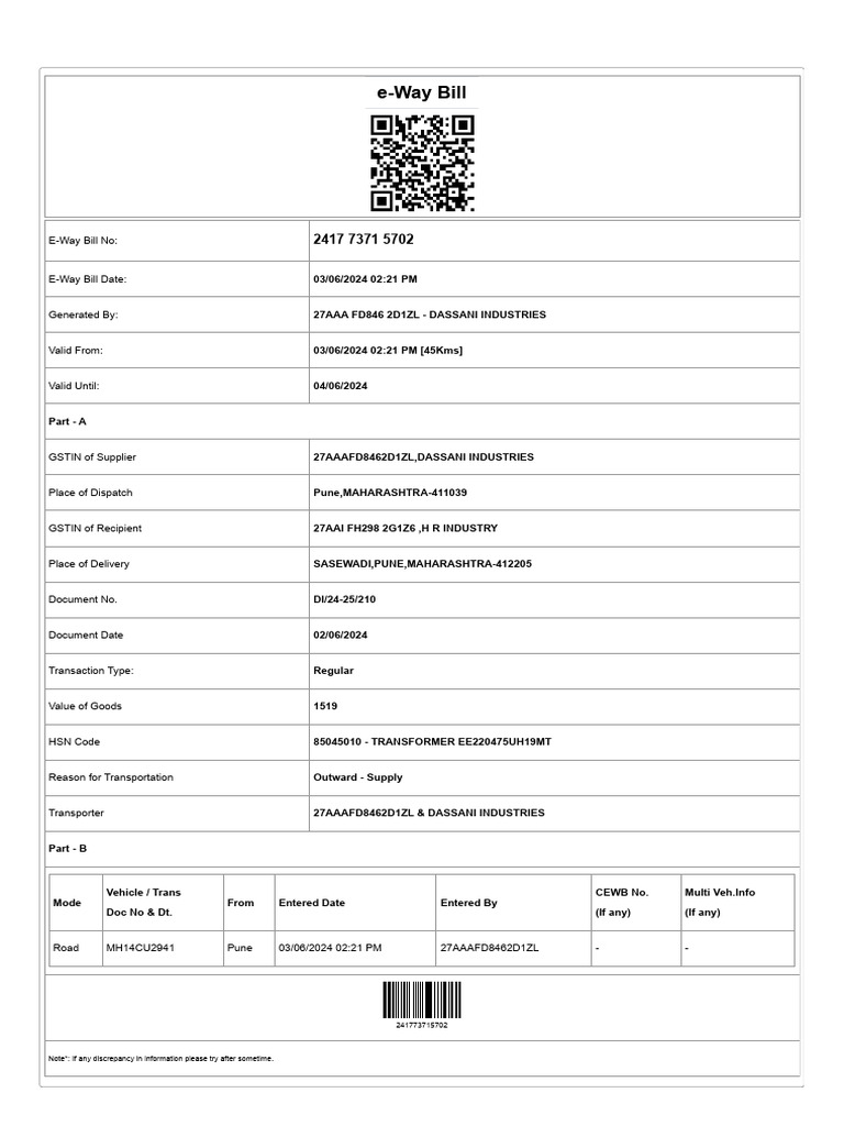 E-Way Bill System 210 | PDF