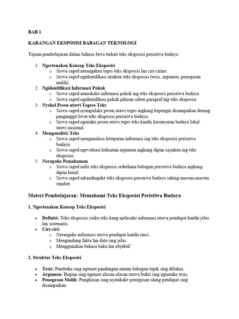 Tujuan Pembelajaran Dalam Bahasa Jawa Terkait Teks Eksposisi Peristiwa Budaya Saged Dirumuskan ...