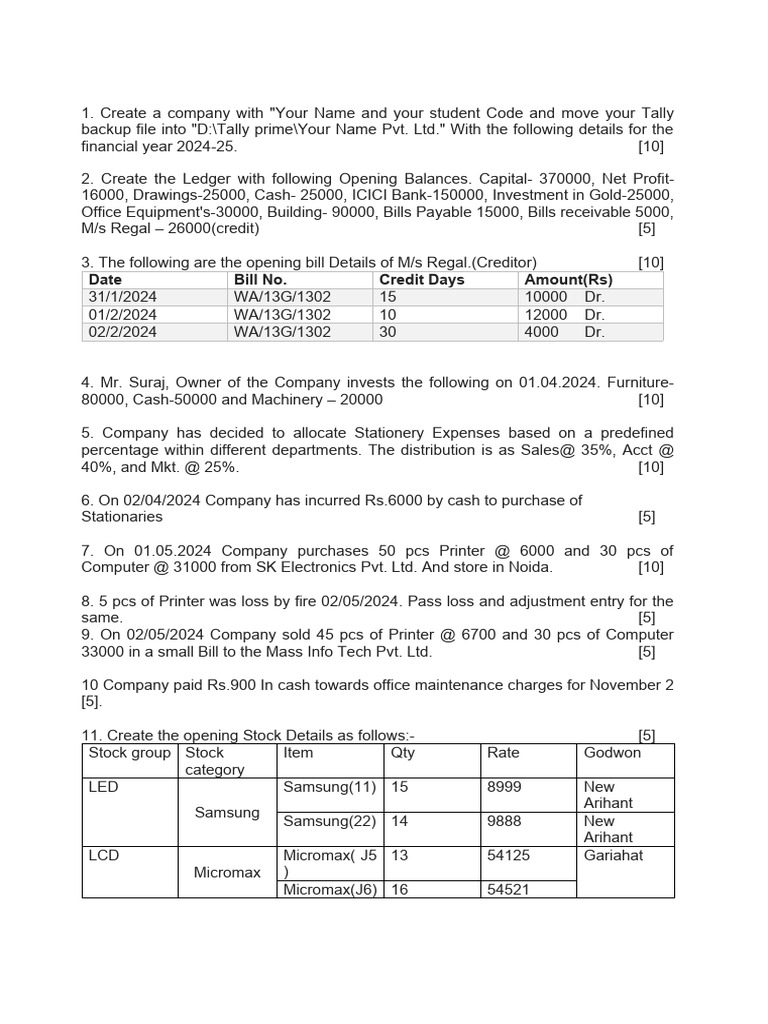Tally Prime Practice Assignment Guide | PDF | Business | Economies