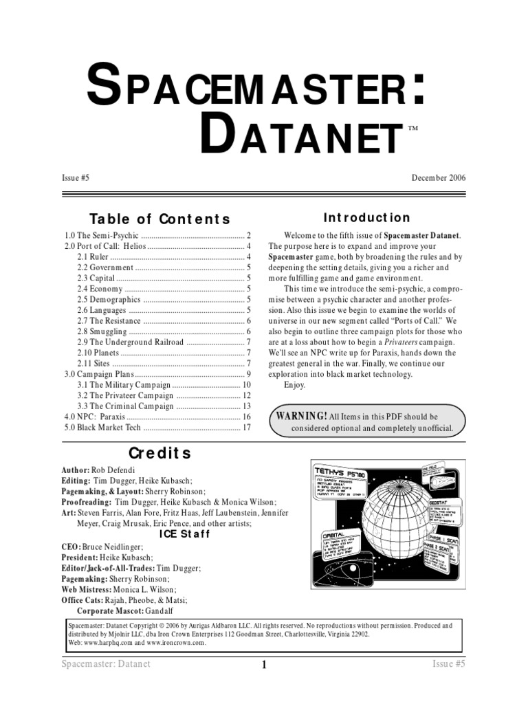 Spacemaster - Iron Crown Enterprises - Magazine - Datanet 05 | PDF ...