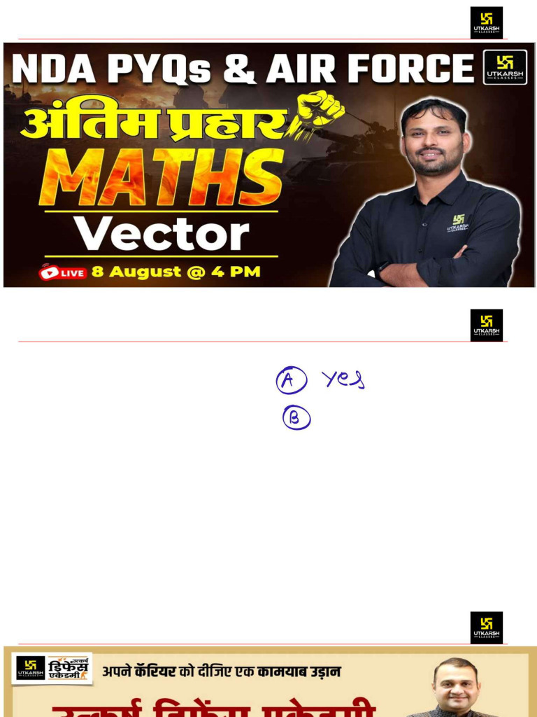 NDA 2 2024 Air Force 2 2025 Maths One Shot Vector Top MCQs Ravikant | PDF