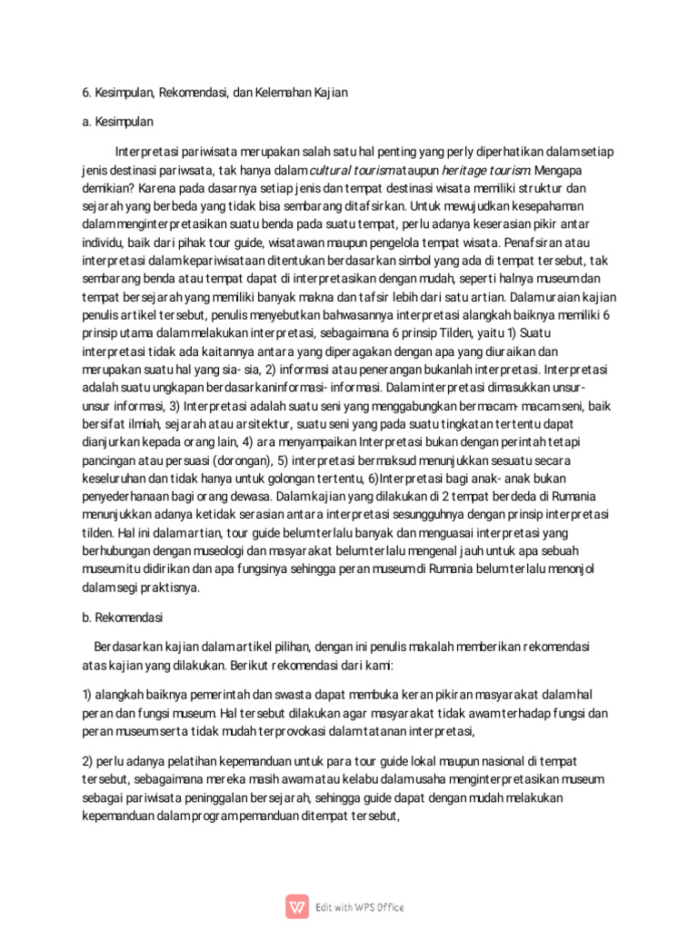 Prinsip Interpretasi Pariwisata Tilden | PDF