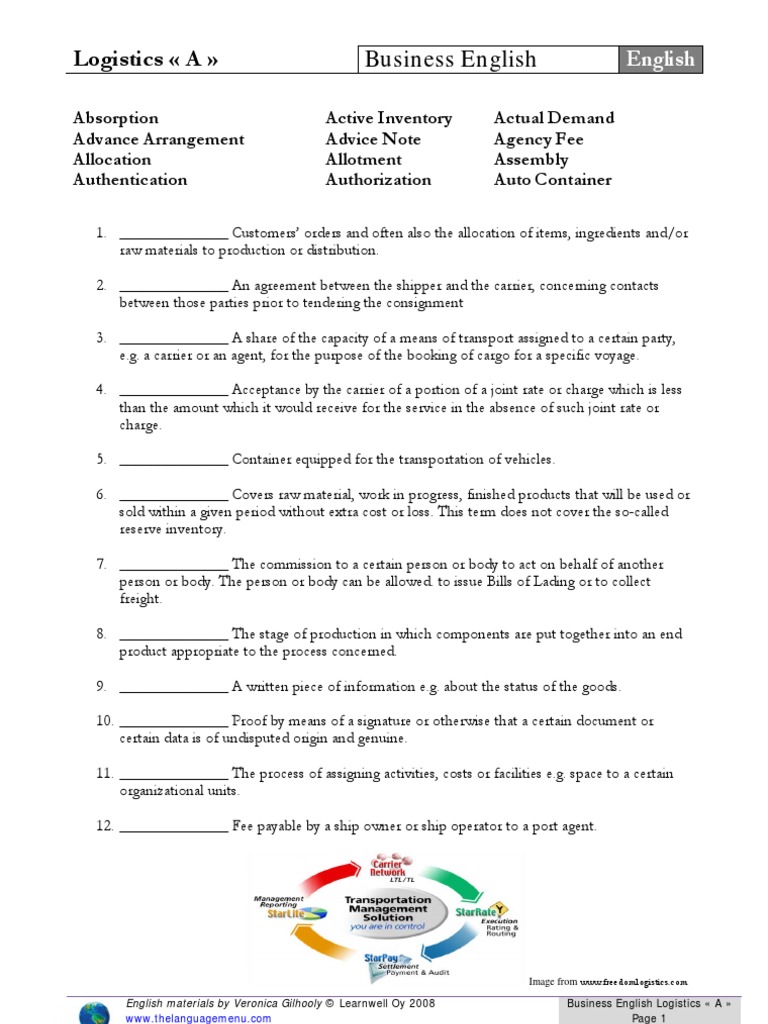 Logistics Vocabulary Starting WTH A | PDF | Cargo | Logistics