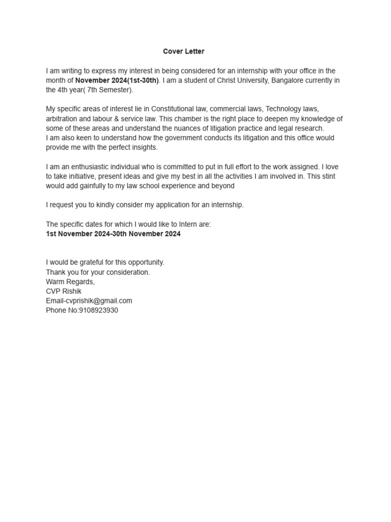 Cover letter for an internship | PDF Cover letter for an internship | PDF