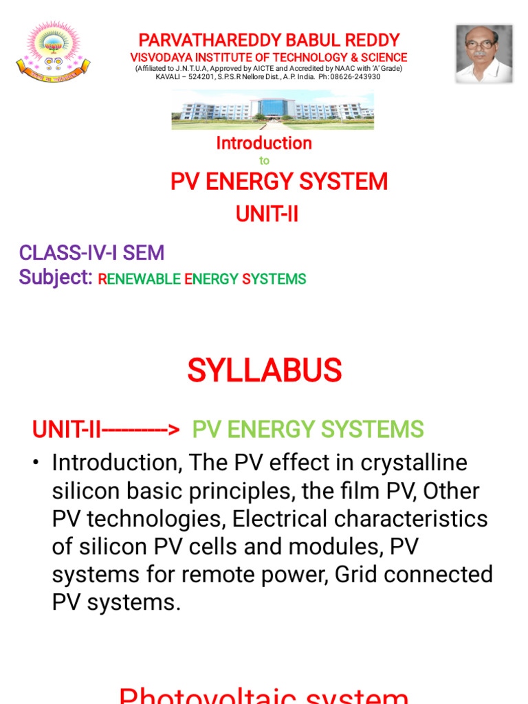 Res Unit-II Pv Energy | PDF | Photovoltaics | Solar Cell