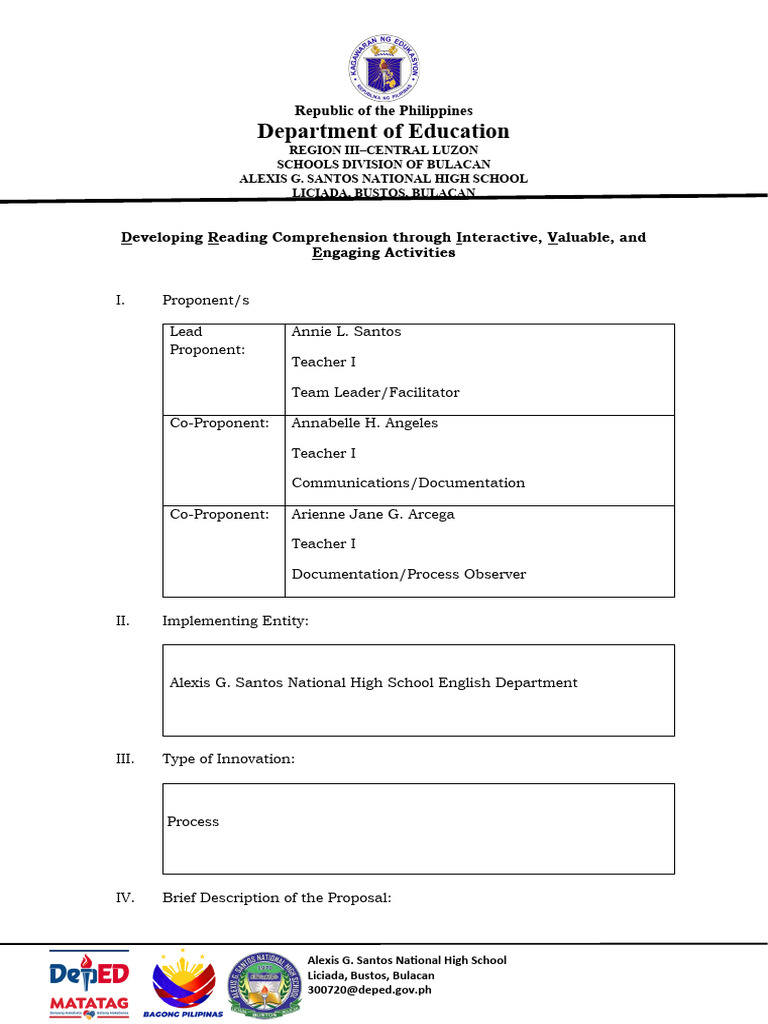 Innovation Project Proposal 2023 2024 | PDF | Reading Comprehension | Cognitive Science