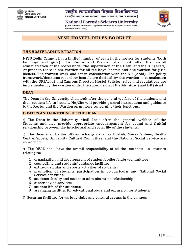 NFSU Hostel Rules and Administration Guide | PDF | Academic Term ...