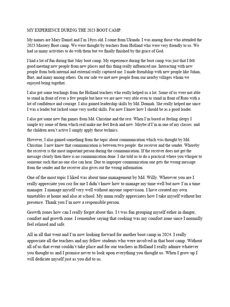 My Experience During The 2023 Boot Camp | PDF