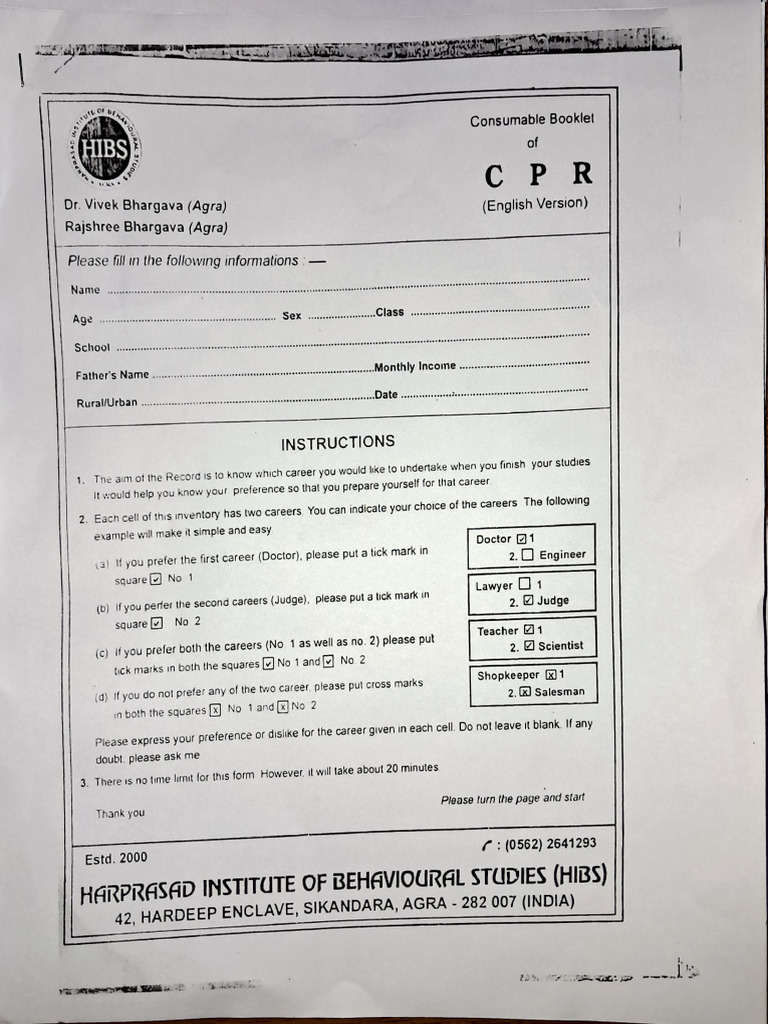 Career Preference Record Questionnaire | PDF