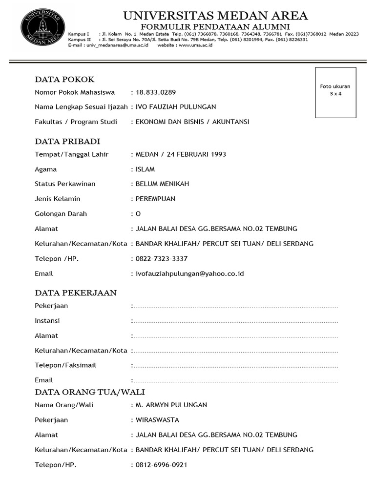 Formulir Pendataan Alumni-1 | PDF
