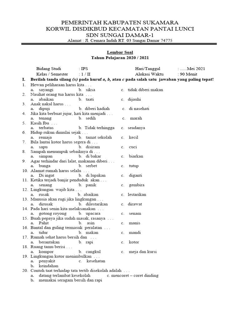Soal IPS Kelas 1 Semester 2 | PDF
