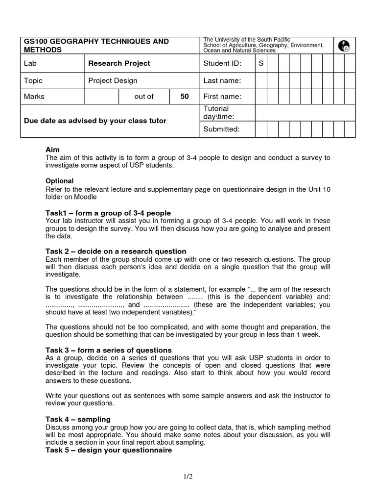 Research Project Design | PDF | Questionnaire | Survey Methodology