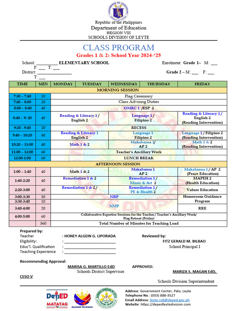 MG Class Program 2024 Grades12 | PDF | Behavior Modification | Learning