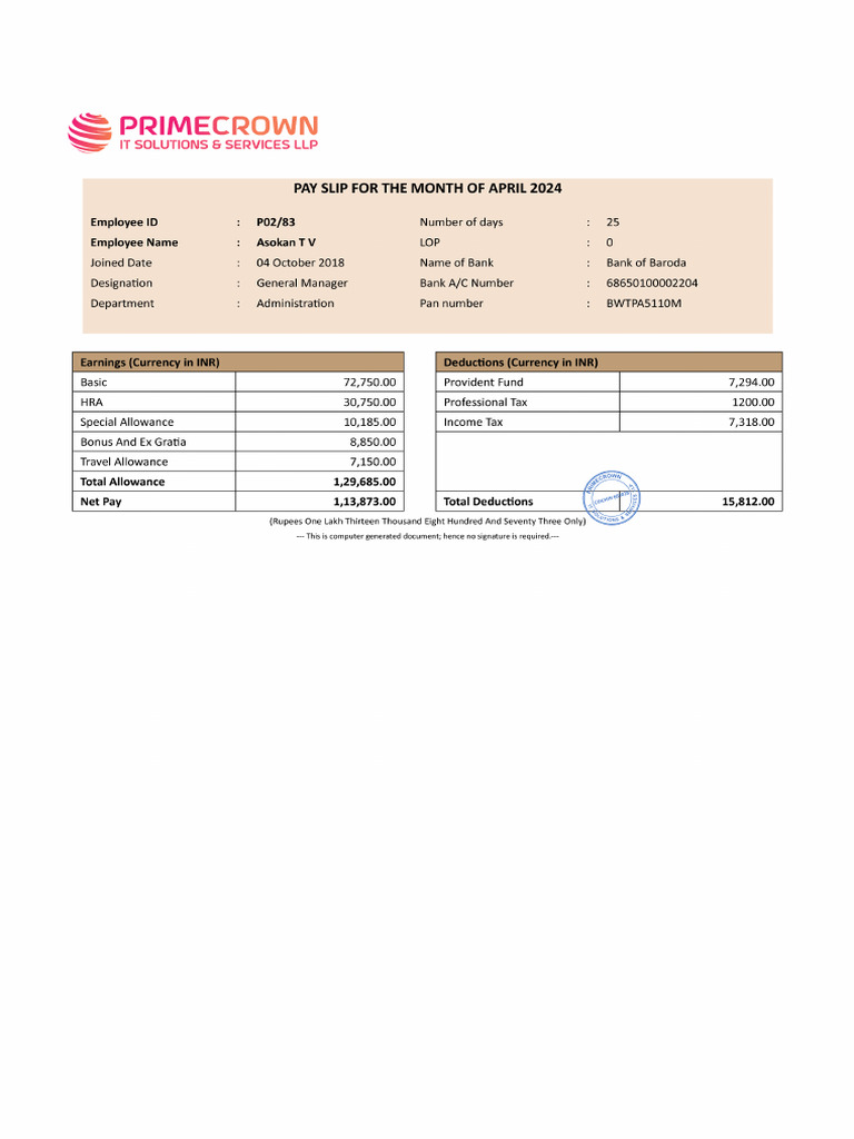 Salary Slip - April | PDF