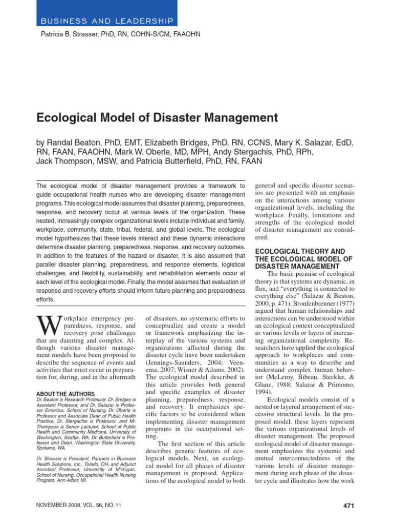 Beaton Et Al 2008 Ecological Model of Disaster Management | PDF ...