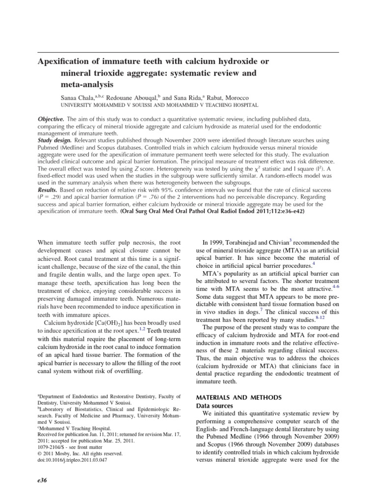 Apexification of Immature Teeth With Cal | PDF | Dentistry Branches | Tooth