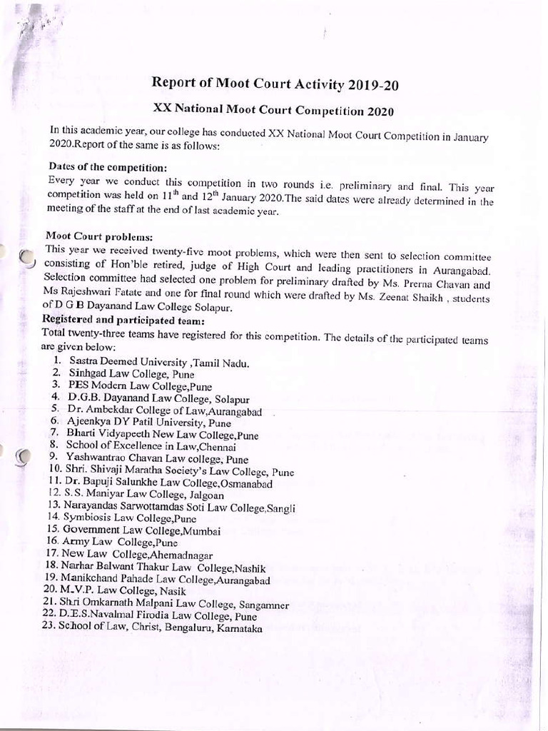 Moot Court Report 2019-20 | PDF