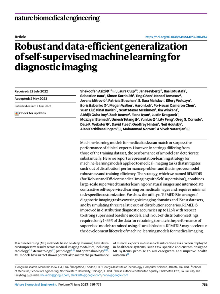 Robust and Data-Efficient Generalization of Self-Supervised Machine Learning For Diagnostic ...