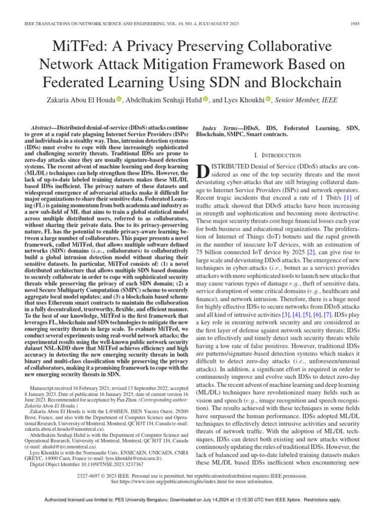 MiTFed A Privacy Preserving Collaborative Network Attack Mitigation Framework Based On Federated ...