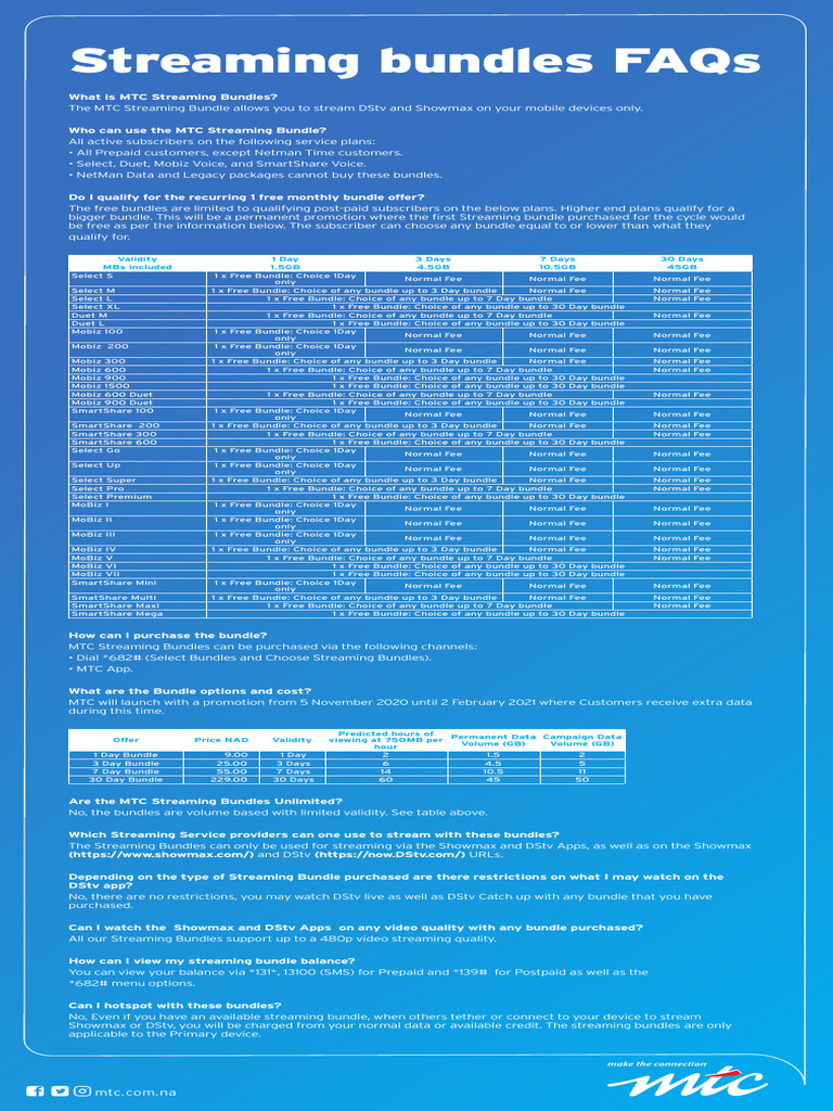 MTC Streaming Bundles FAQ Guide | PDF | Ios | Mobile App