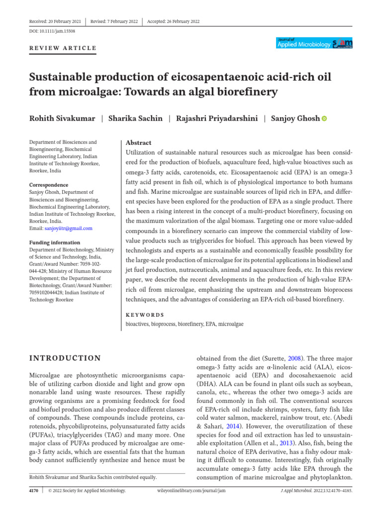 Sustainable Microalgal EPA Production | PDF | Algae Fuel | Biology