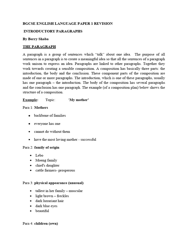 BGCSE ENGLISH LANGUAGE PAPER 1 REVISION - Introductory Paragraphs | PDF | Cost Of Living | Essays