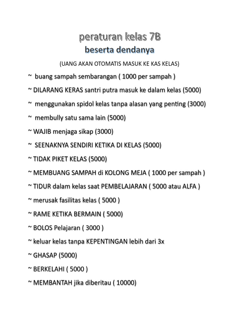 Contoh Peraturan Kelas 7B... | PDF