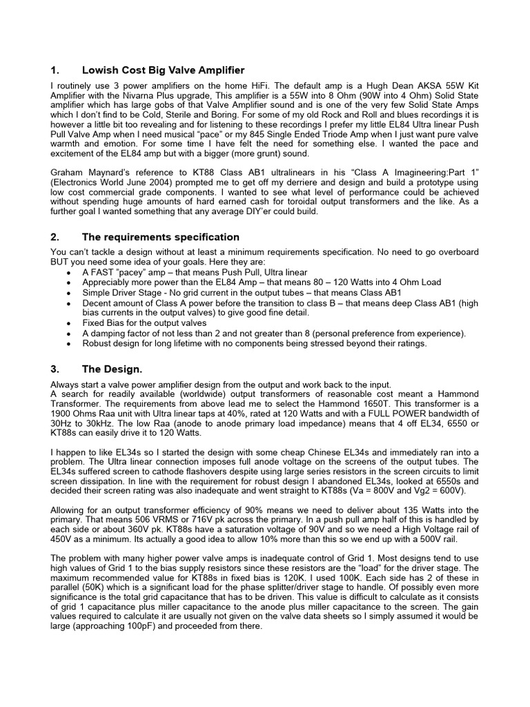 Lowish Cost Big Valve Amplifier | PDF | Amplifier | Vacuum Tube