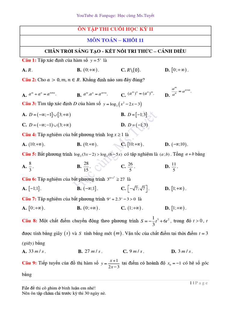 Toán 11.Ôn Tập Thi Cuối Kỳ 2 - 3 Bộ Sách Ctst - Kntt - CD | PDF