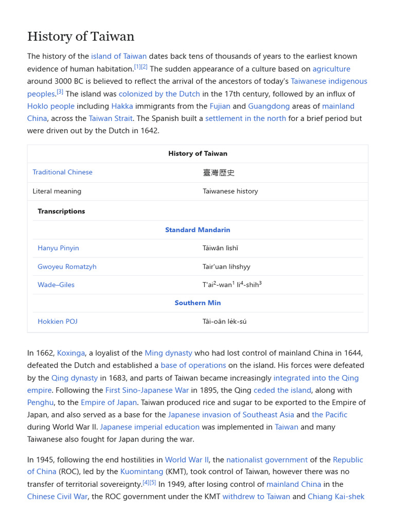 History of Taiwan - Wikipedia | PDF | Taiwan | Kuomintang