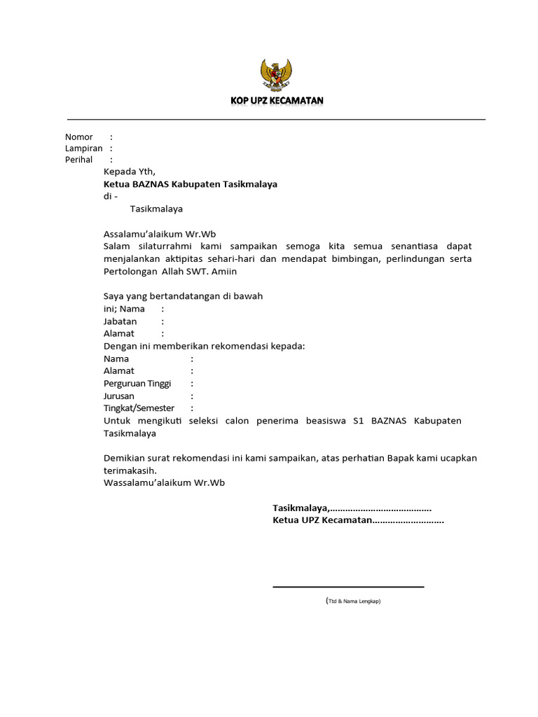 Surat Rekomendasi UPZ Kecamatan | PDF