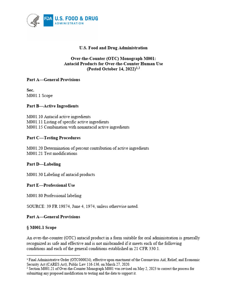 OTC Monograph - M001-Antacid Products For OTC Human Use 10.14.2022 ...