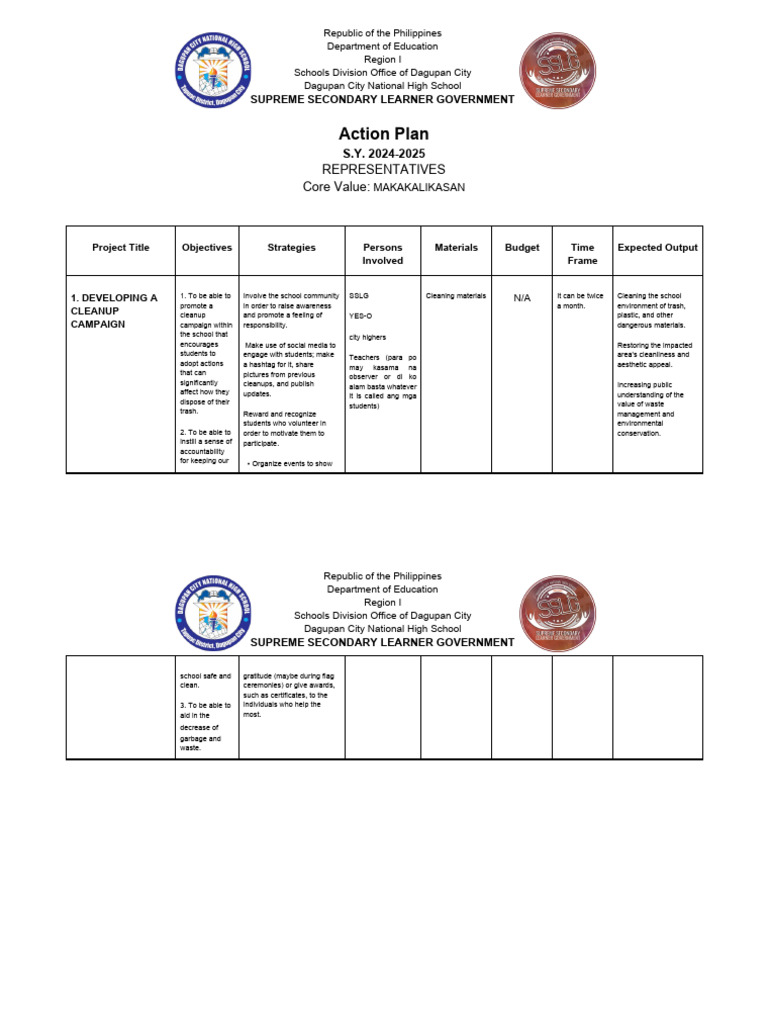 SSLG 24-25 Representatives ACTION - PLAN | PDF