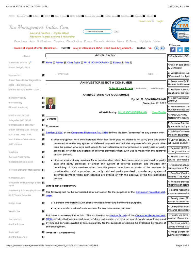 Investor vs Consumer: Key Differences | PDF | Value Added Tax | Taxes