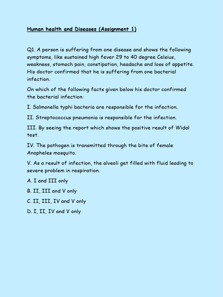 Human Health and Disease Symptoms Quiz | PDF | Infection | Pathogen