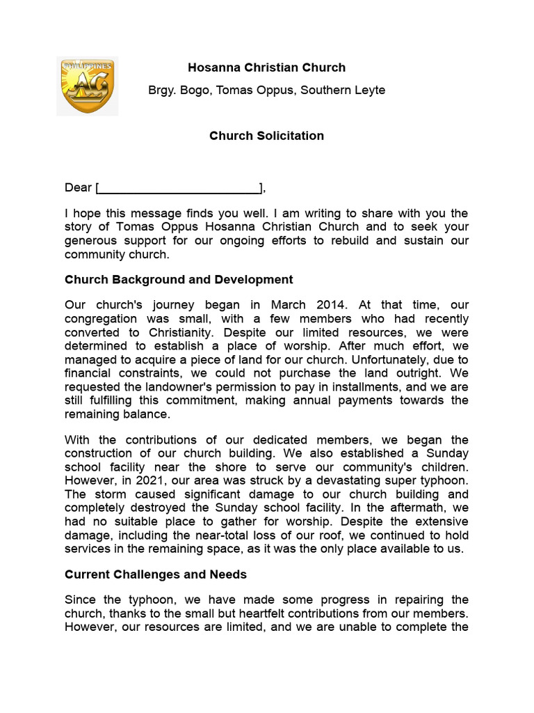 Hosanna Christian Church Letter | PDF | Tropical Meteorology | Storms