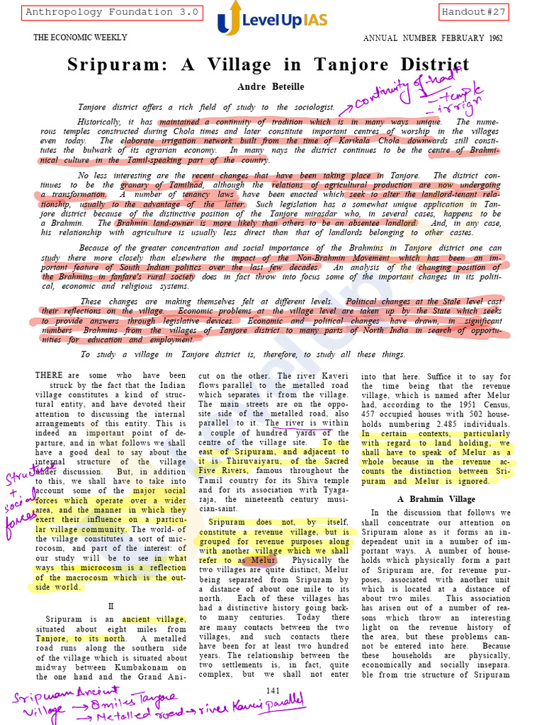 Sripuram A Village in Tanjore District - Handout 27 | PDF | Caste