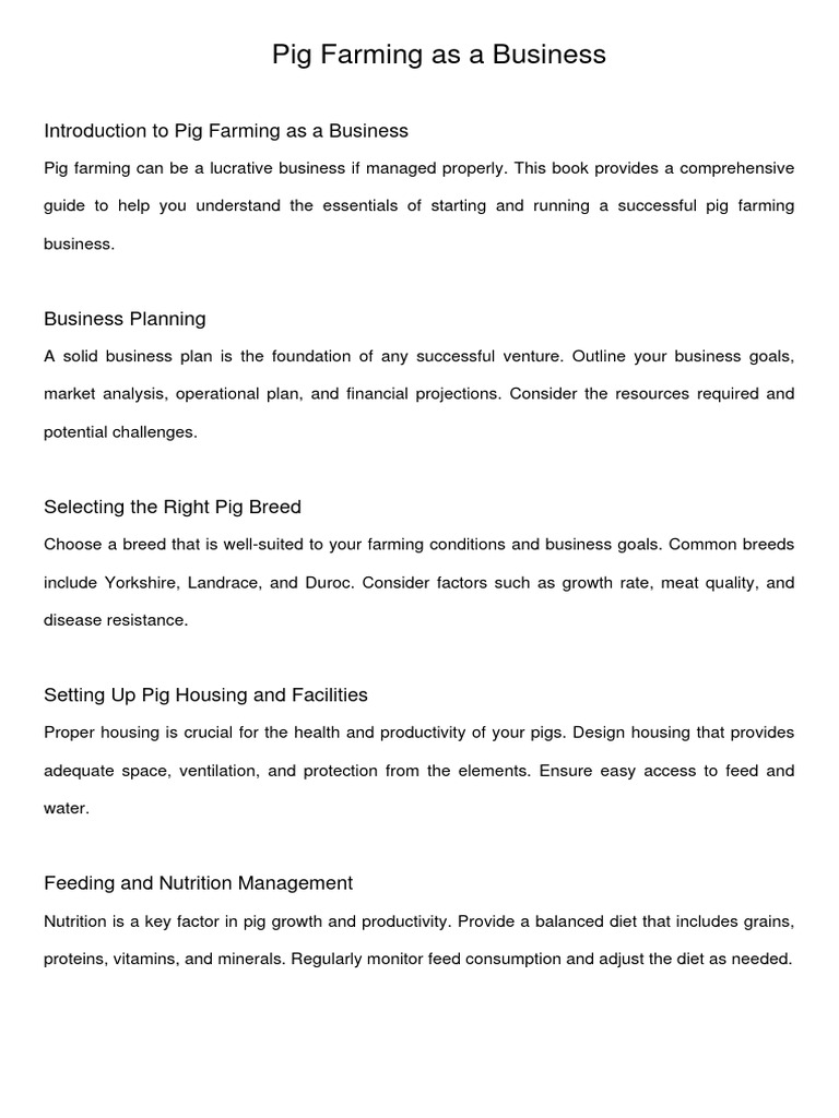 Guide to Successful Pig Farming Business | PDF | Pig | Agriculture