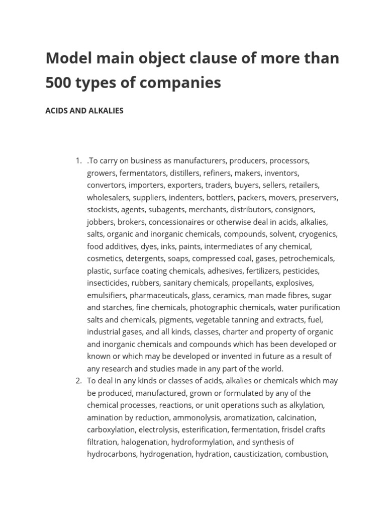 Object Clauses For 500 Companies | PDF | Petroleum | Air Conditioning
