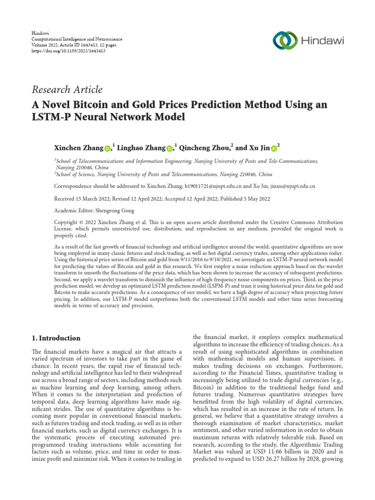 A Novel Bitcoin and Gold Prices Prediction Method Using An | PDF | Artificial Neural Network ...