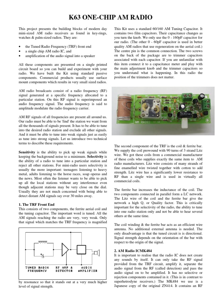 Am Radio Receiver With Single Ic Mk484 | PDF | Inductor | Amplifier