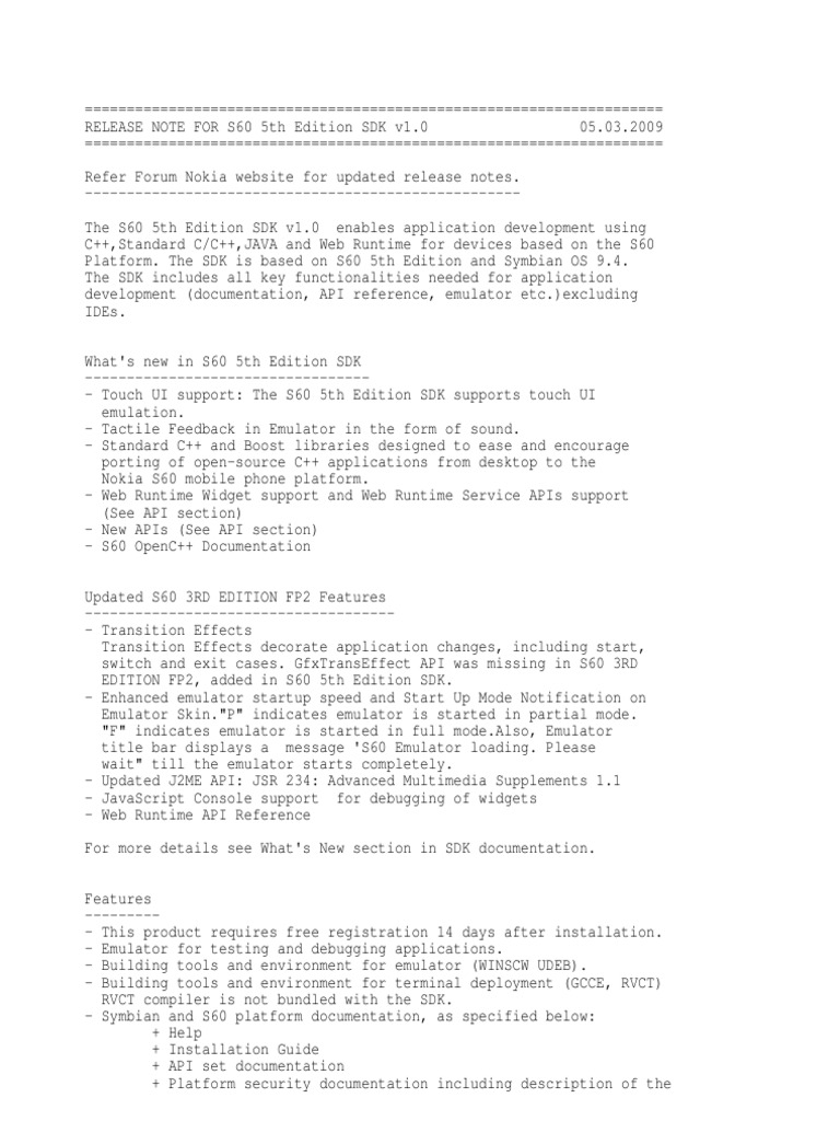 S60 5th Edition SDK Release Notes v1 1 en | Download Free PDF ...