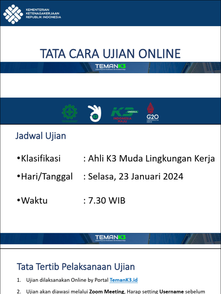 Tata Cara Ujian Online - TemanK3 (AK3 Lingker) Jan 24 | PDF