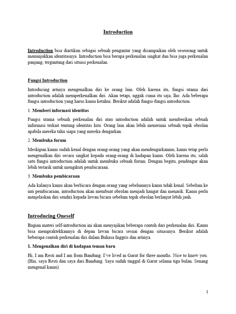 Fungsi dan Contoh Introduction Diri | PDF