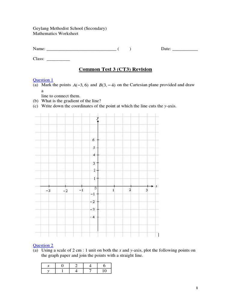 GMSG 2024 CT3 Linear Graphs and Number Patterns | PDF | Cartesian ...
