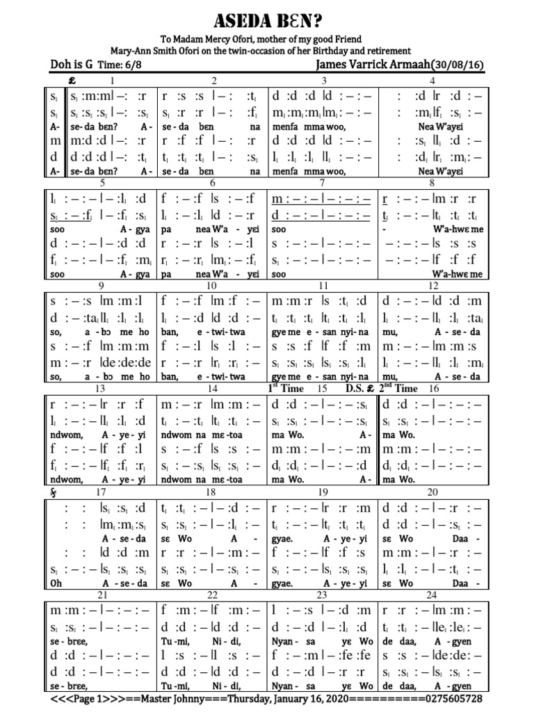 Aseda Ben Lyrics by James Varrick Armaah | PDF | Fish | Fish And Humans