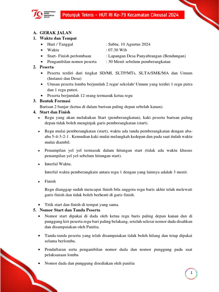 Juknis Perlombaan Hut Ri Ke 79 Kecamatan Cikeusal | PDF