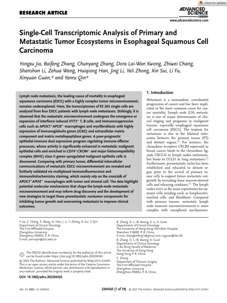 Advanced Science - 2023 - Jia - Single Cell Transcriptomic Analysis of ... Advanced Science - 2023 - Jia - Single Cell Transcriptomic Analysis of ...